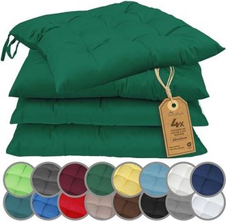 NatureMark Lot de 4 Galettes de Chaises avec Rubans 40x40 cm - Coussin de Chaise Épais pour Intérieur & Jardin - Couleur Vert foncé