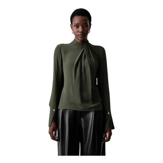 Patrizia Pepe Blouse en viscose &agrave; col montant - Femme - Blouses et Chemises - Vert - Taille: 38 FR