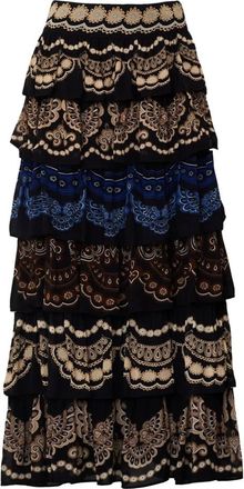 Farm Rio Farm Rio - Jupe longue avec fermeture &eacute;clair lat&eacute;rale et volants - Femme - Jupes - Multicolore - Taille: 38 FR