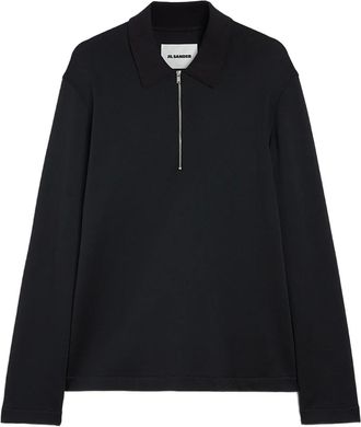 Jil Sander Lang&auml;rmeliges Poloshirt mit Rei&szlig;verschluss - Schwarz