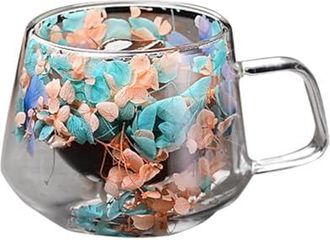 Generic Tasse &agrave; caf&eacute; en verre isotherme - Verre &agrave; double isolation de haute qualit&eacute; | Tasse &agrave; caf&eacute; ronde de 200 ml | Design floral &eacute;l&eacute;gant avec poign&eacute;e anti-b