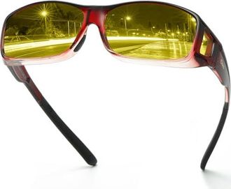 Duco Lunettes de conduite de nuit polaris&eacute;es pour lunettes de prescription pour porteurs de lunettes Lunettes de vision nocturne polaris&eacute;es, L, Rouge, M UK