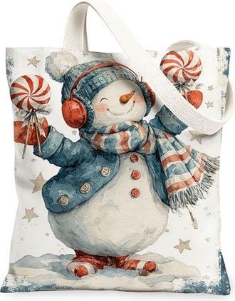 Generic Sacs fourre-tout en toile motif bonhomme de neige - R&eacute;utilisables - Style festif - L&eacute;gers et lavables - Pour un usage quotidien - 33 x 38 cm
