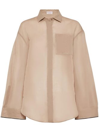 Brunello Cucinelli chemise en coton &agrave; poches poitrine - Marron