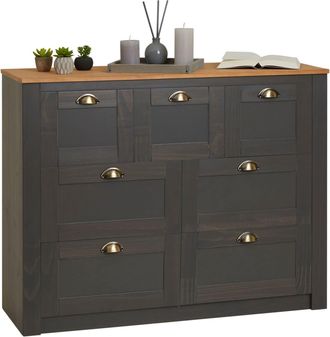 IDIMEX Sideboard Bolton aus Kiefer anthrazit/braun Massivholz, Kommode mit 7 Schubladen mit Muschelgriffen, Sideboard im Landhausstil aus Massivholz
