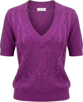 Malo Haut en maille &agrave; col en V - Femme - Pulls - Violet - Taille: 38 FR