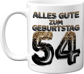 Stuff4 54. Geburtstagsgeschenke - Schwarz Gold Glitzerballons Tasse - Geburtstag Tasse f&uuml;r M&auml;nner und Frauen, 325 ml Premium-Keramiktasse, Sp&uuml;lmaschinenfest