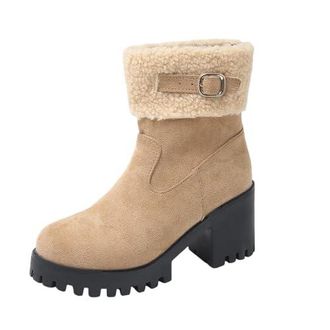 Generic Bottes dhiver pour femme doubl&eacute;es de fausse fourrure &agrave; talon &eacute;pais d&eacute;contract&eacute; &eacute;l&eacute;gant fermeture &eacute;clair dans le dos confortables et chaudes bottes de 