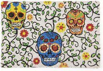 Excelsa Calavera Paillasson d&eacute;coratif cr&acirc;nes mexicains, 60 x 40 cm, fibre de coco avec base PVC antid&eacute;rapante