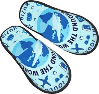Generic Pantoufles imprim&eacute;es &laquo; Voyage en avion &raquo; pour femmes, chaussures dint&eacute;rieur et dext&eacute;rieur duveteuses, &agrave; enfiler