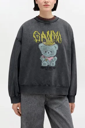 Ganni schwarz Sweatshirt im Vintage-Waschungsstil Bio-Baumwolle - Gr&ouml;&szlig;e XS