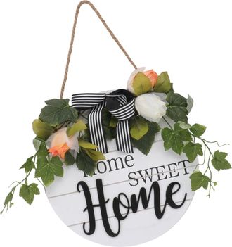 Garneck Künstliche Türgirlande Holzschild Willkommensschild Türkranz Dekorativer Kranzanhänger Weiß Für Innenbereich Haustür Und Wohnzimmer