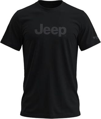 Jeep T-shirt occultant avec logo texte de qualit&eacute; sup&eacute;rieure, T-shirt noir avec s&eacute;rigraphie gris anthracite sur la poitrine, logo grille &agrave; 7 fentes sur la 