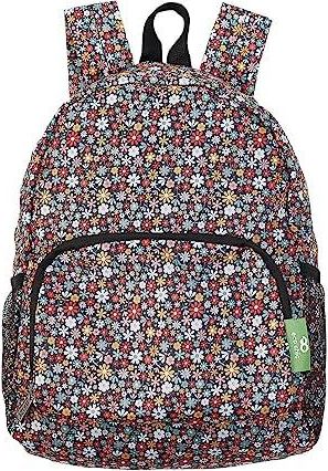 Eco Chic Mini sac à dos pliable léger | Sac à dos résistant à leau | Se replie dans une pochette pour le rangement (Petites fleurs Noir)