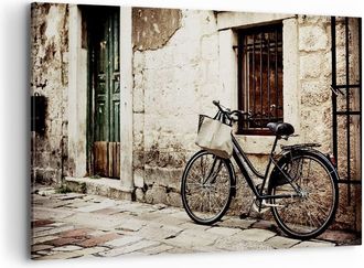 Arttor Wandbilder Dekoration Wohnzimmer Stra&szlig;e Fahrrad Stadt Ruinen Bilder auf Leinwand 120x80cm Leinwandbild Schlafzimmer Deko Wand Kunstdruck Art Gro&szlig; XXL 