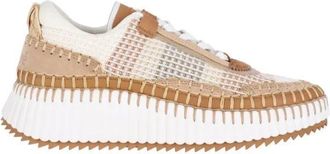 Chlo&eacute; Low-Top Sneaker - Beige Fabric Platform Sneakers With Suede Accents - Gr. 36 (EU) - in Beige - f&uuml;r Damen