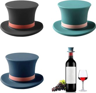 Generic 3 x Weinflaschenverschluss, Silikon-Flaschenverschluss, lustiger Zylinderhut, Flaschenverschluss, Rotweinverschluss, wiederverwendbar, Vakuum-Champagn
