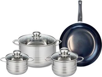 Fackelmann ELO 9717750 Batterie de cuisine 4 pi&egrave;ces, Ensemble de 1 Po&ecirc;le de cuisson 28 cm et 3 faitouts 14, 16 et 24 cm Elo Prima Brillant, inox, induction, Noir