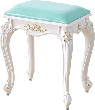 Generic Vintage-Kosmetikhocker Mit Handgeschnitztem Design Und Sitzfläche Aus PU-Leder (14,9 X 10,6 X 16,9 Zoll)(B Green)