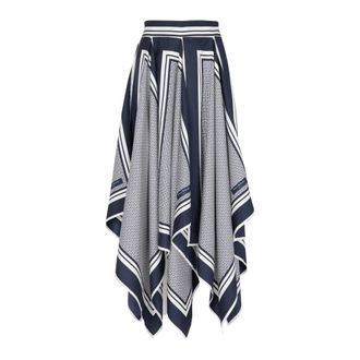 Balmain Femme, Jupes, Bleu, Taille: 34 FR Jupe foulard imprim&eacute; monogramme