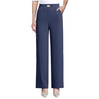 Generic Pantalon &agrave; jambes larges pour femme - Coupe droite - A&eacute;r&eacute; - Taille haute - Pantalon de loisirs - Pantalon long en tissu d&eacute;contract&eacute; - Avec taille &eacute;las