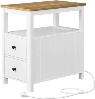 Vasagle Vasagle - Table dAppoint avec Multiprise, Table de Chevet avec 2 Tiroirs, Petite Table Basse avec &Eacute;tag&egrave;re de Rangement, pour Petits Espaces, Style