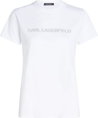 Karl Lagerfeld T-Shirt mit Glitter-Logo - Wei&szlig;