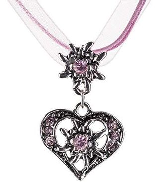 Schöneberger Trachten Couture élégant collier avec pendentif Coeur et edelweiss avec strass Style traditionnel bavarois Disponible dans de nombreuses couleurs Pour Dirndl et pantal
