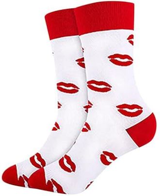 Generic Chaussettes de Saint-Valentin pour femme en forme de coeur, chaussettes mi-longues contrast&eacute;es, Rouge past&egrave;que, taille unique