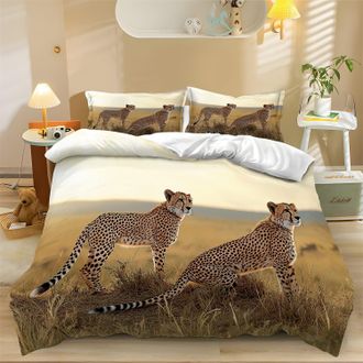 Generic Bettbezug Reißverschluss mit Kissenbezug Bettwäsche 135 x 200 cm Tiere Gepard 3D Bedrucktes Bettwäsche-Set Farbe auf Weiches Mikrofaser-Baumwolle für 