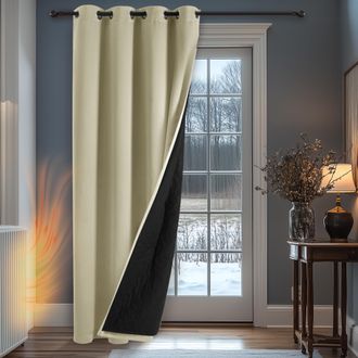 Deconovo Thermovorhang Kälteschutz, Gardinen mit Ösen gegen Kälte, Wärmeisolierend Vorhang Verdunkelung Wohnzimmer, 214x132cm(HöhexBreite), Creme, 1 Stück