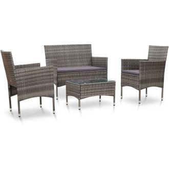 vidaXL Vidaxl - Salon de jardin 4 pcs avec coussins R&eacute;sine tress&eacute;e Gris
