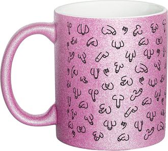OM3 witzige Glitzertasse mit Penisse Kaffeetasse Pimmel Tasse Penis-Muster - Glitter Tasse - Keramik Becher - 11oz 325ml - Rundumdruck - Rosa