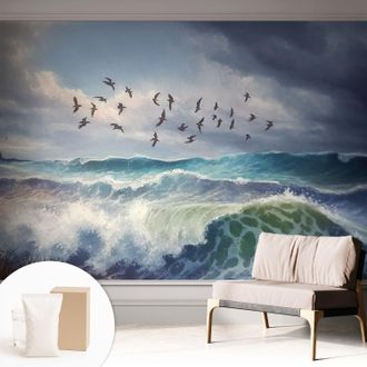 Tulup Carta Da Parati Non Tessuto - Con Colla Gratuita - Con Motivi Moderni - Design Elegante Per Pareti Onde Del Mare 312x219 Cm