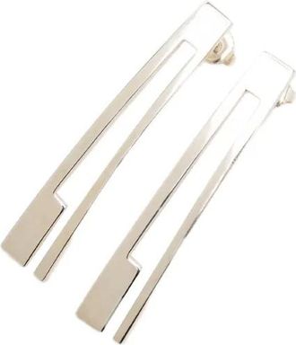 Gucci 2000-2015 Sterling Silver Long G Cutout Push Back earrings - Silber