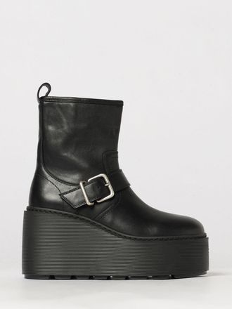 Vic Mati&eacute; Bottines en cuir lisse avec talon compens&eacute; chunky, plateforme et boucle
