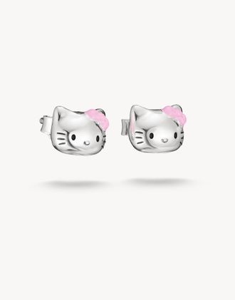 Thomas Sabo Hello Kitty Ohrstecker mit rosa Schleife in Silber, Schwarz, Rosa