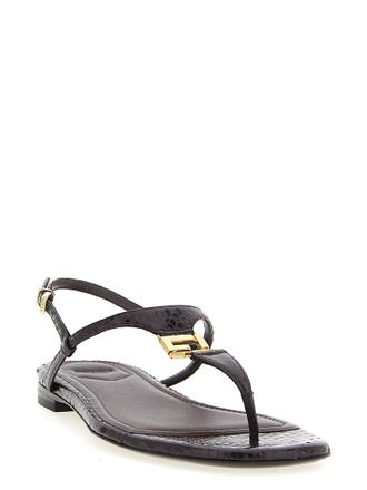 Fendi Crocodile-Embossed Thong Sandals - Black