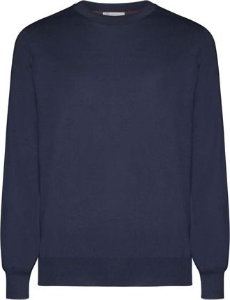 Brunello Cucinelli Homme, Pulls, Bleu, Taille: 3XL Pull en coton &agrave; col rond