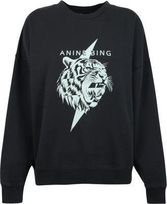 Anine Bing Femme, Sweatshirts et sweats &agrave; capuche, Noir, Taille: 42 FR Miles Tiger Graphic SweaT-shirt