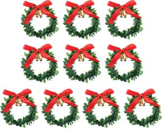 Amosfun 10 St&uuml;ck Mini Weihnachtskranz K&uuml;nstliche Gr&uuml;ne Bl&auml;tter Kranz mit Bowknot Glocke Haust&uuml;r Wandbehang Ornament Weihnachtsbaum f&uuml;r Urlaub Hochzeit