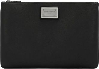 Dolce & Gabbana Homme, Sacs, Noir, Taille: ONE Size Sac Pouch Noir avec Plaque Logo