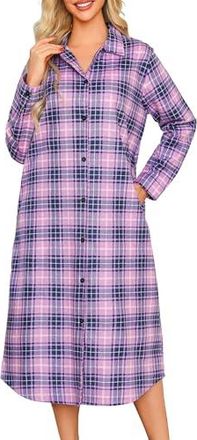 Mia Lucce Vêtements de nuit pour femmes, chemises de nuit et chemises de nuit en flanelle de coton pour femme, chemise de nuit à manches longues pour femme, che