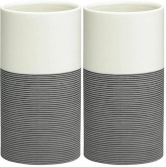 Sealskin Becher Doppio, Zahnputzbecher aus nat&uuml;rlichem Porzellan, Farbe: Grau, handbemalt (Packung mit 2)