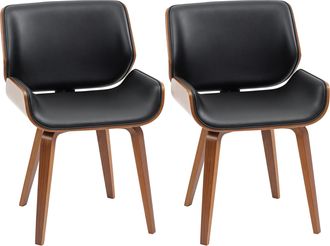 HOMCOM Esszimmerstühle 2er Set Küchenstuhl mit Rückenlehne, Stühle mit Holzbeine, Vintage Polsterstuhl für Esszimmer, Esstisch, Kunstleder, Schwarz