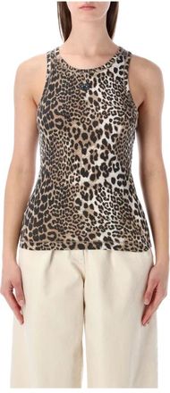 Ganni Femme, Tops, Brun, Taille: 42 FR Leopard Rib Tank Top
