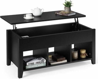 Costway Costway - Table Basse avec Plateau Relevable Noir 104,5 x 49,5 x 48,5 cm avec Trois Compartiments Naturel Noir