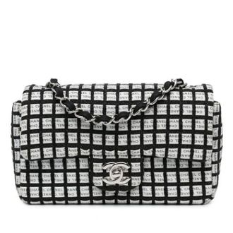 Chanel Pre-owned Tweed Double Flap Umh&auml;ngetasche - - Pre-owned - Damen - Wei&szlig; - ONE SIZE