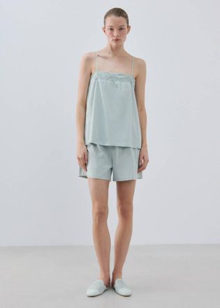 Mango Top coton bretelles dentelle vert menthe - Femme - S - MANGO