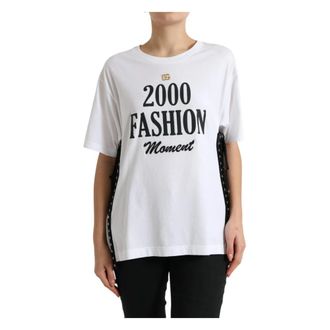 Dolce & Gabbana T-Shirt mit Slogan-Print und Schn&uuml;rdetails - - Tops - Damen - Wei&szlig; - XS